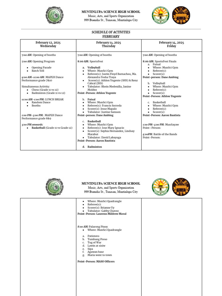 Intrams-schedule-of-activities | PDF