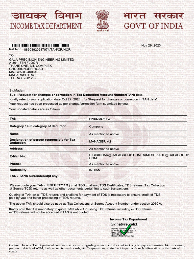 TAN Allotment Letter_29.11.2023 | PDF