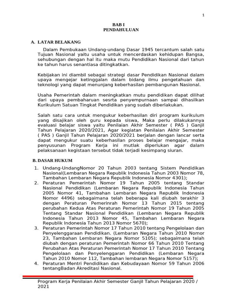 PROGRAM PAS Ganjil 2020-2021 | PDF