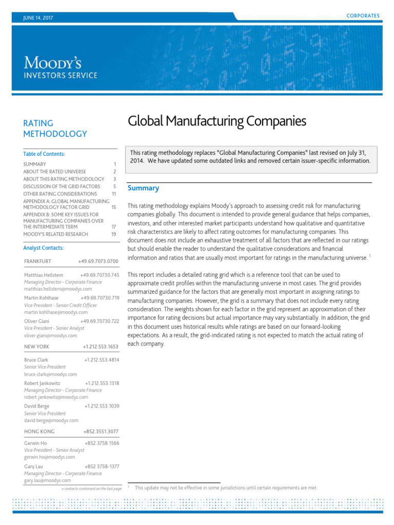 Moody's Rating Methodology for Manufacturing | PDF | Methodology | Bond ...