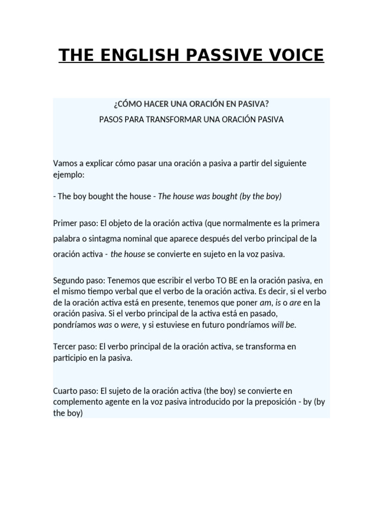 THE ENGLISH PASSIVE VOICE y Otros Temas | PDF | Verb | Syntax