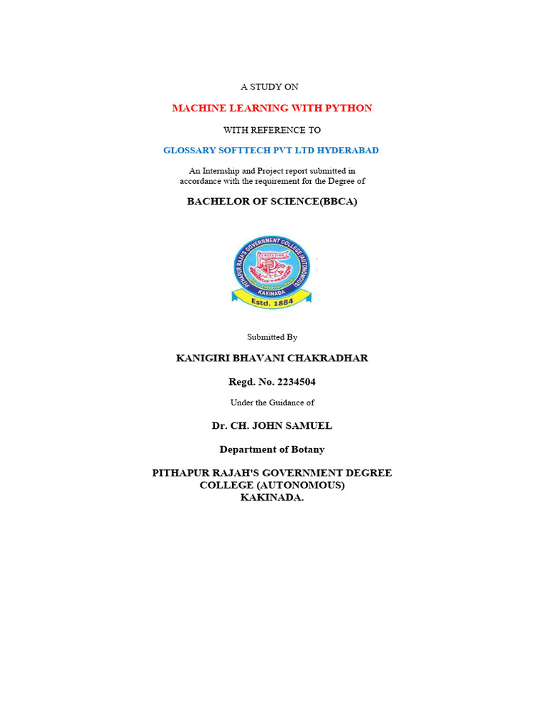 Machine Learning With Python: Bachelor of Science (Bbca) | PDF