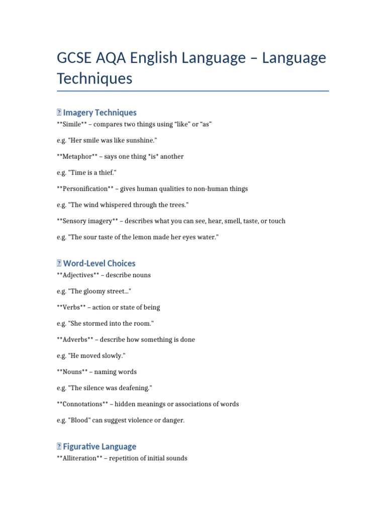 GCSE AQA Language Techniques | PDF