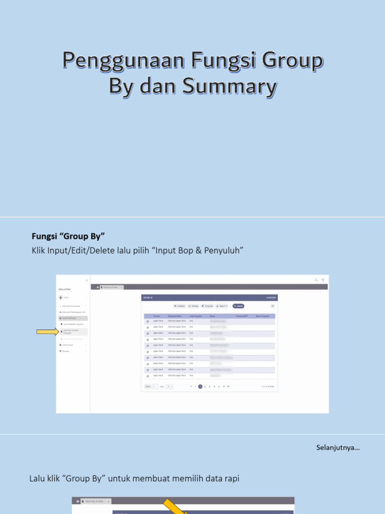 Panduan Menu Group by Dan Summay Simluhtan | PDF
