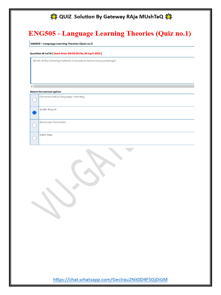 Eng505 Quiz 1 Mid Sol by Vu-Gateway | PDF