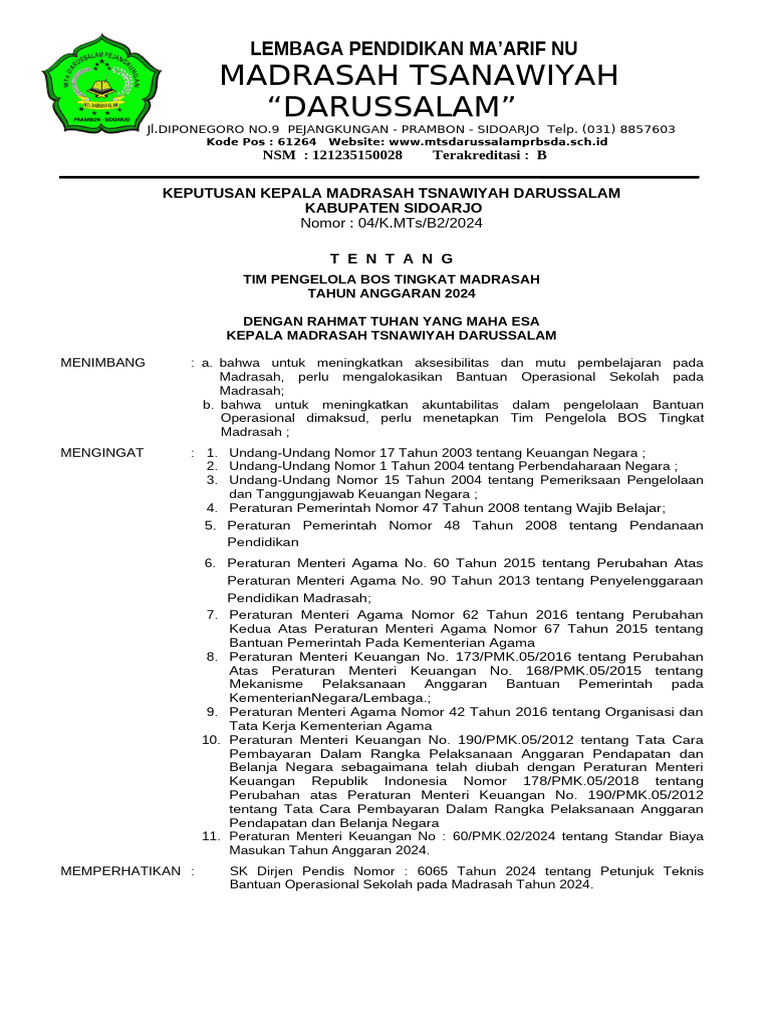 02 SK TIM BOS Madrasah | PDF