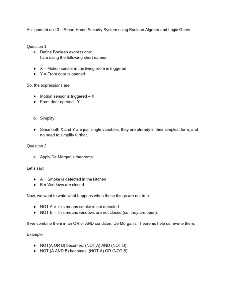 Assignment Unit 3 - Smart Home Security System Using Boolean Algebra ...