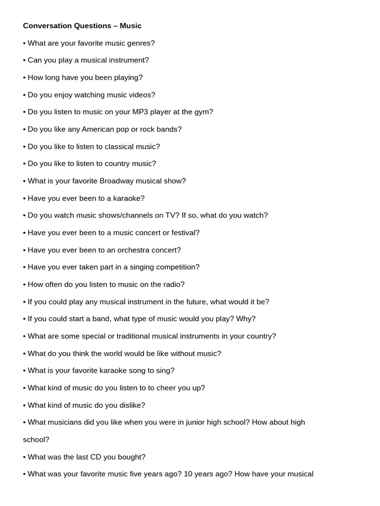 Conversation Questions - Music | PDF