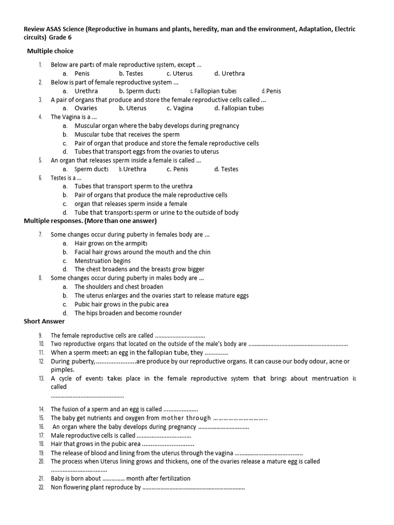 ASAS Science (Reproductive in Humans and Plants, Heredity, Man and The ...