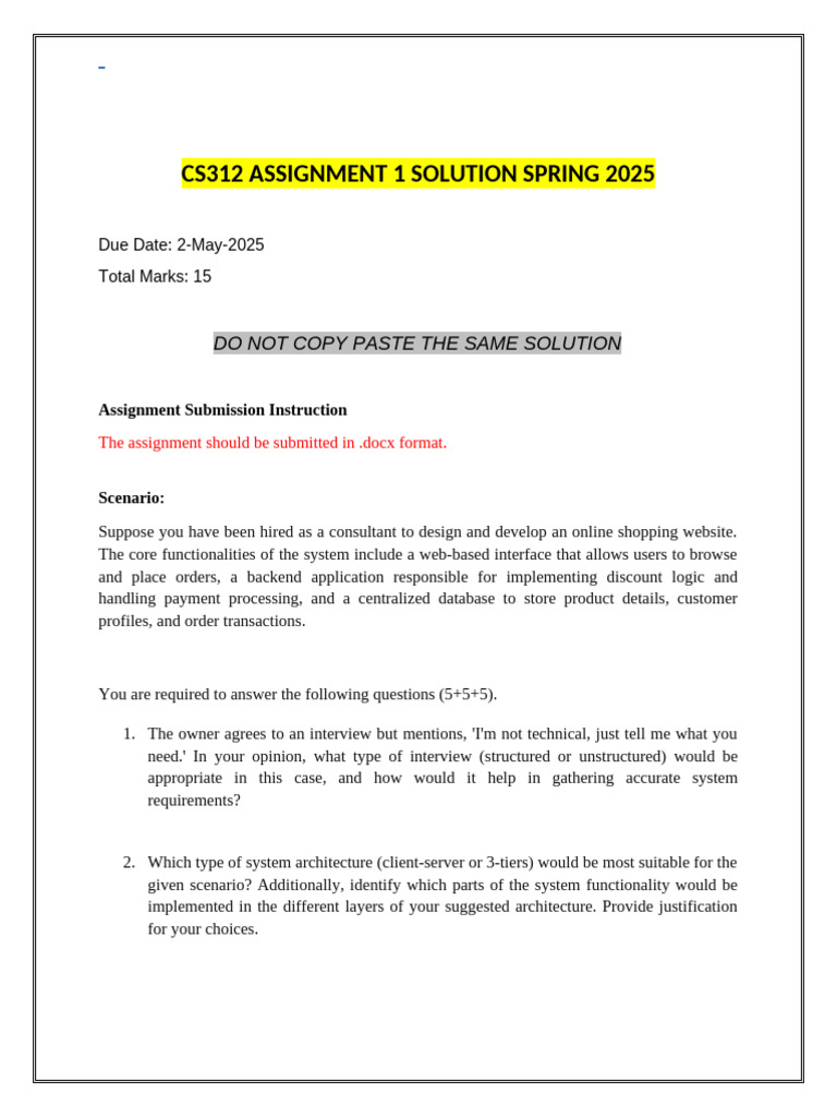 CS312 Assignment 1 Correct Solution Spring 2025 | PDF | Databases | Mobile App