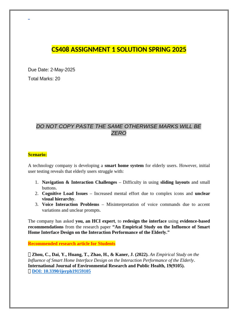 CS408 Assignment 1 Correct Solution Spring 2025 | PDF | Usability | Human–Computer Interaction