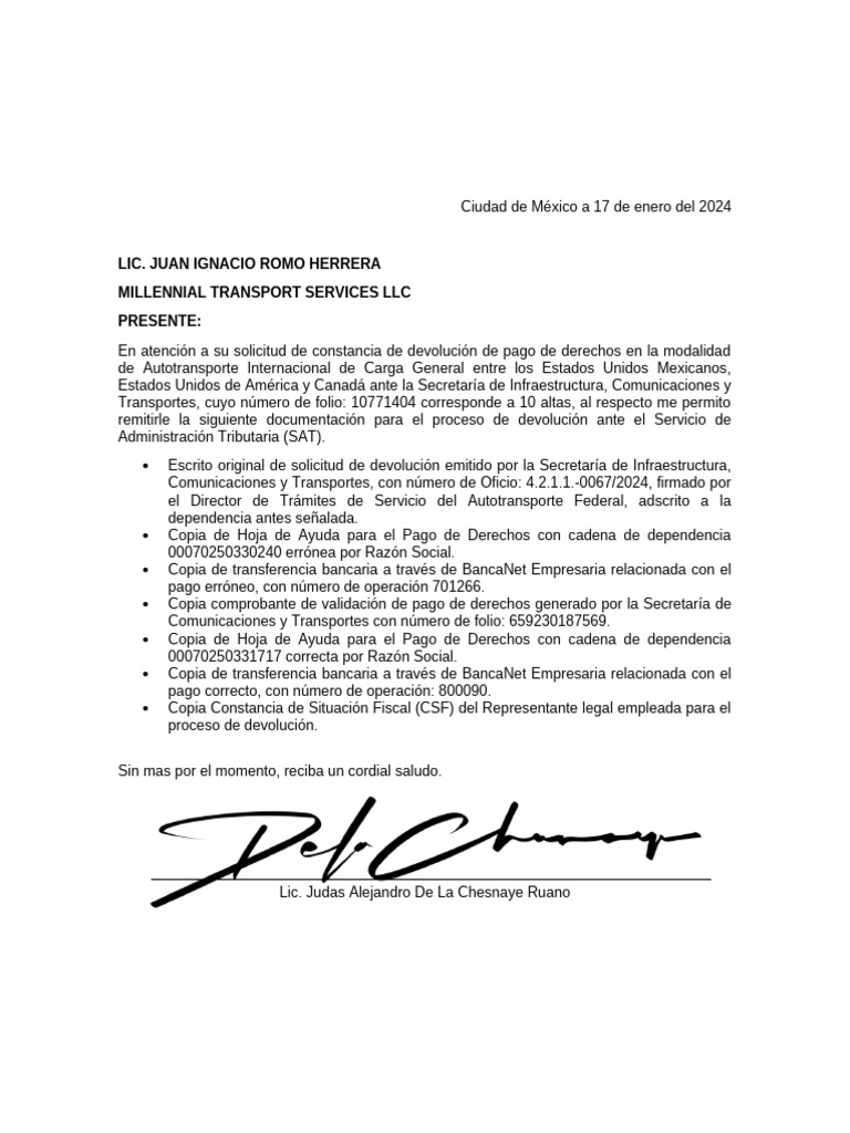 Escrito Devolucion Pago Derechos | PDF