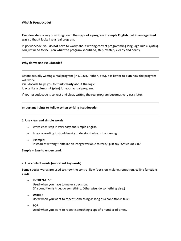 How To Write Pseudocode | PDF | Theoretical Computer Science | Software ...