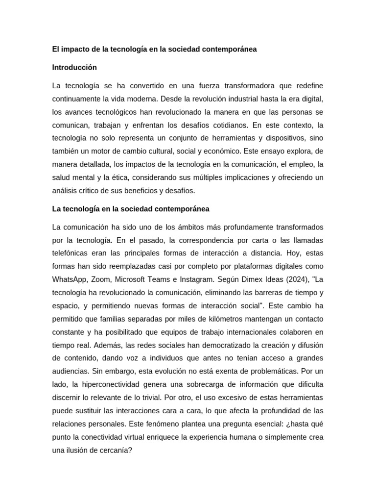 El Impacto de La Tecnología en La Sociedad Contemporánea | PDF | Sustentabilidad | Inteligencia ...