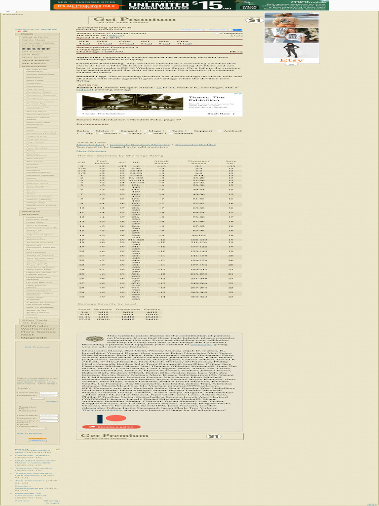 Screaming Devilkin - Monster Stat Block | PDF | D20 System | Role ...