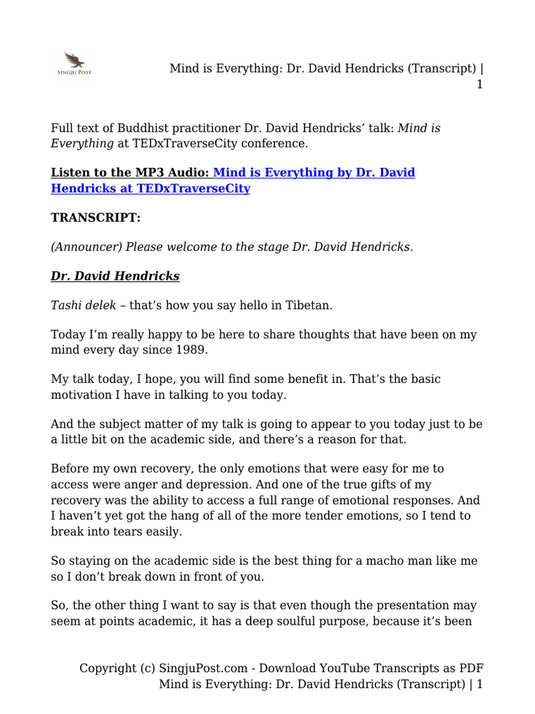 Mind is Everything: Insights by Dr. Hendricks | PDF | Mind | Brain