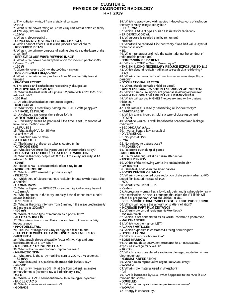 Cluster 1. Physics of Diagnostic Radiology | PDF | X Ray | Radiography