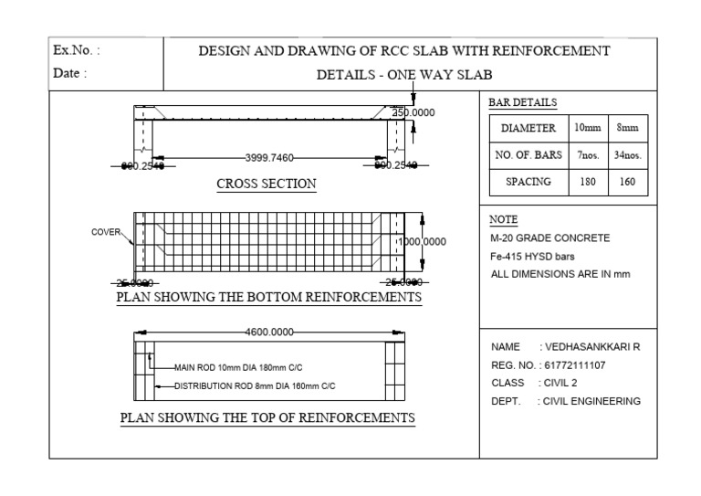 RCC One Way Slab Design Details | PDF