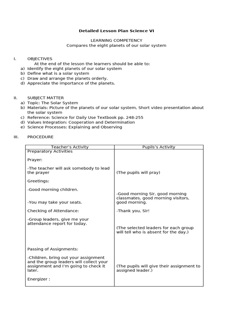 detailed-lesson-plan-in-solar-system-2-Autosaved | PDF | Solar System | Planets