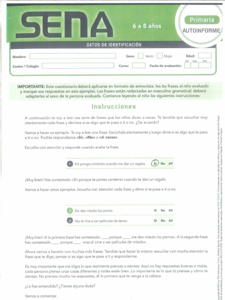 Primaria Autoinforme 6 A 8 Años | PDF