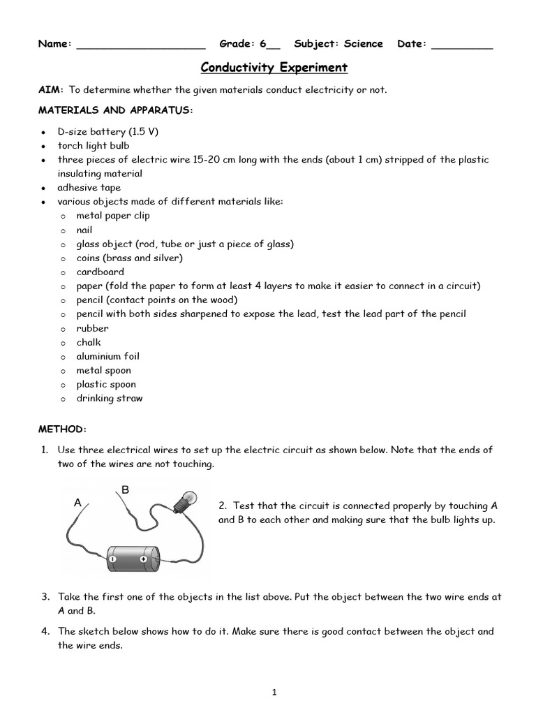 Conductivity Experiment | PDF | Wire | Electrical Wiring