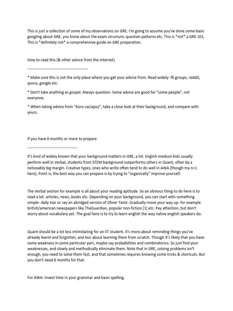 Thoughts On GRE | PDF | Graduate Record Examinations
