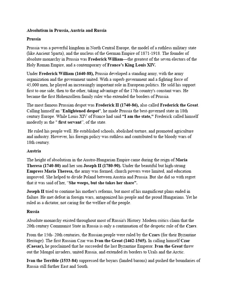 Absolutism in Prussia, Austria and Russia | PDF | House Of Habsburg ...