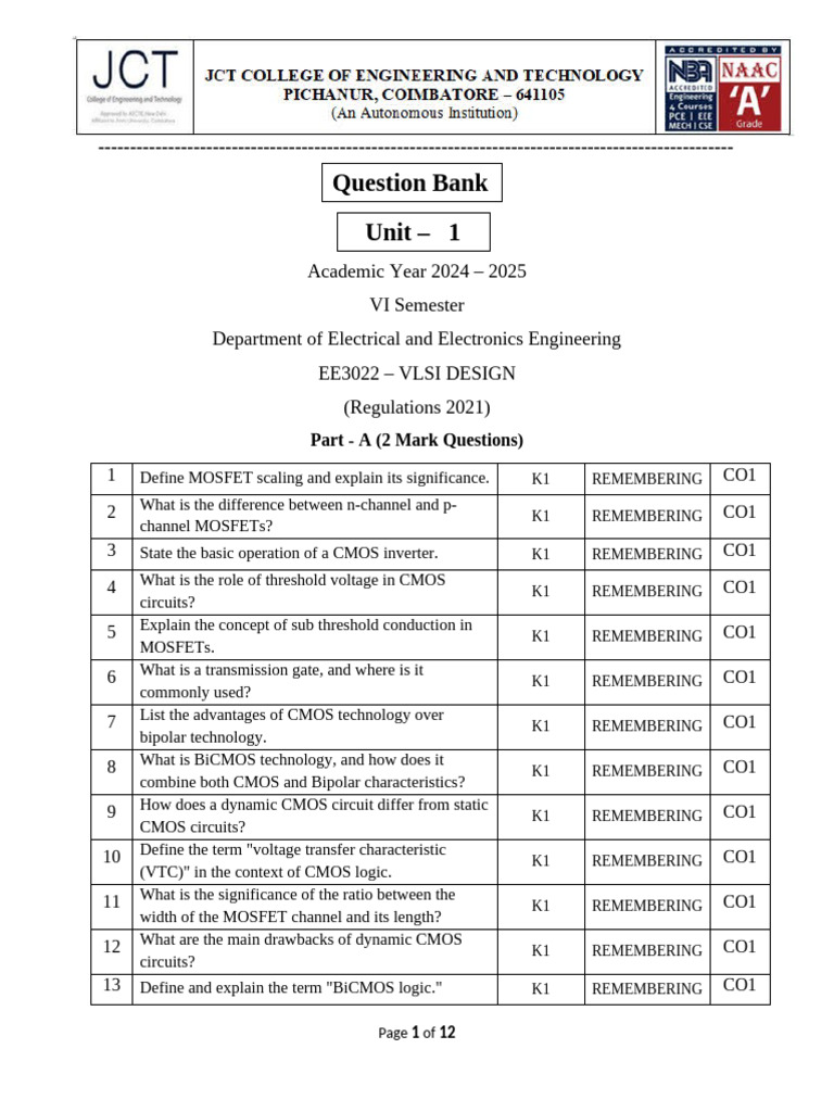 QB Vlsi-1 | PDF | Field Programmable Gate Array | Cmos