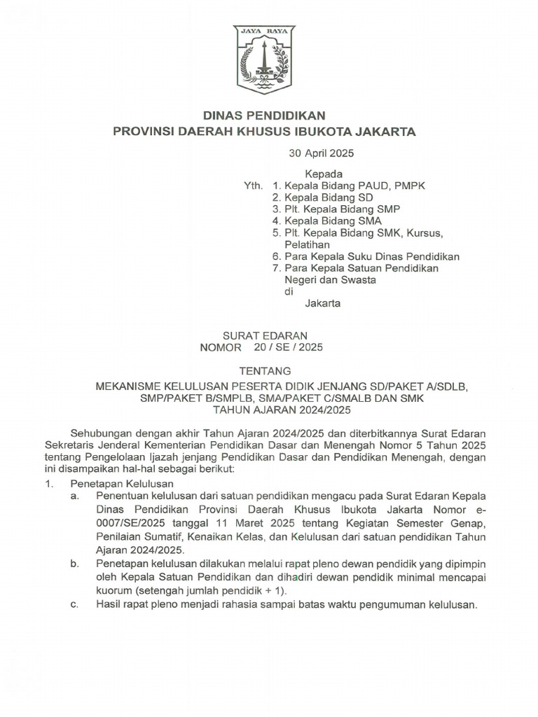 SE Mekanisme Kelulusan Peserta Didik Tahun Ajaran 2024-2025 - Stempel | PDF