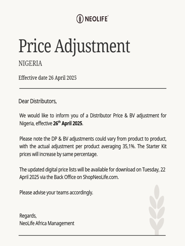 Price Adjustment Announcement WhatsApp_Nigeria | PDF