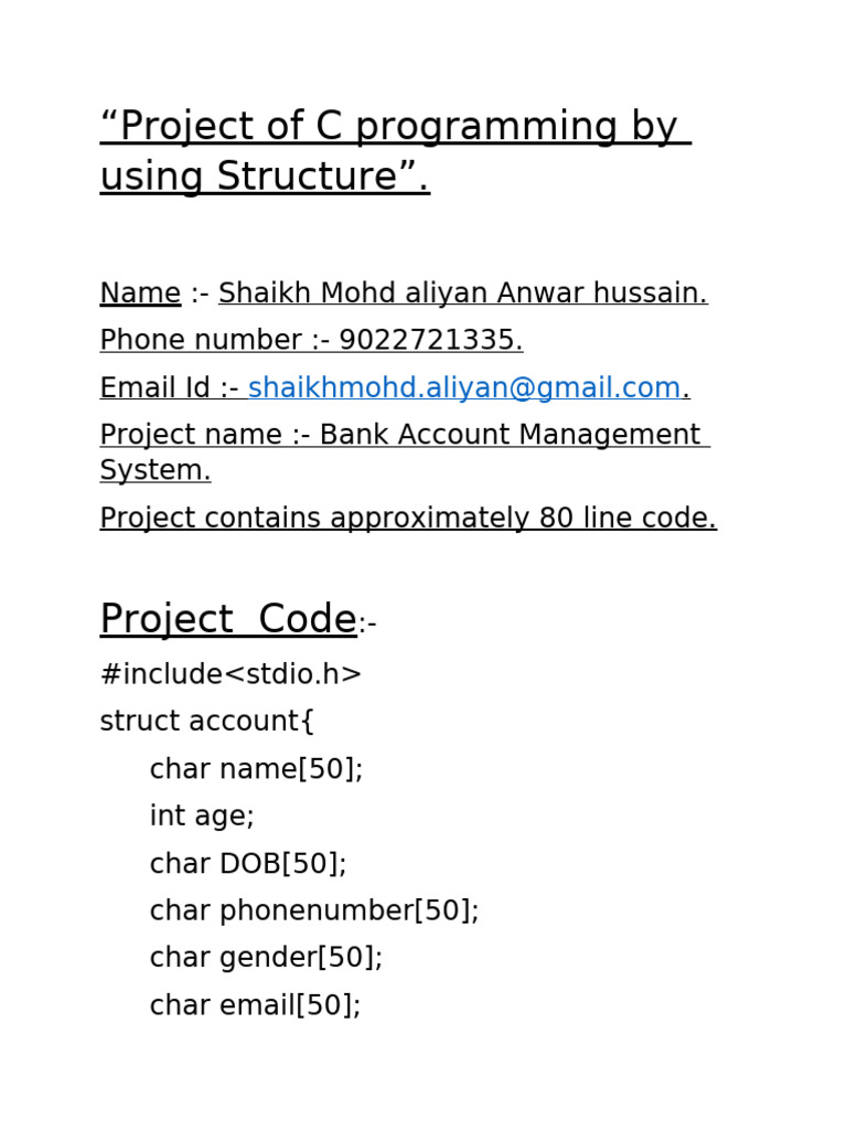 project of c programming by aliyan shaikh | PDF | Computer Standards | Computer Science