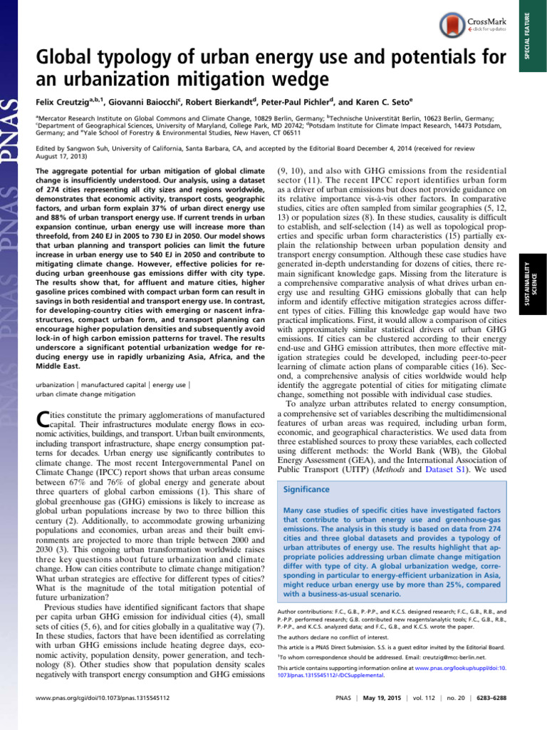 Creutzig Et Al 2015 Global Typology of Urban Energy Use and Potentials ...