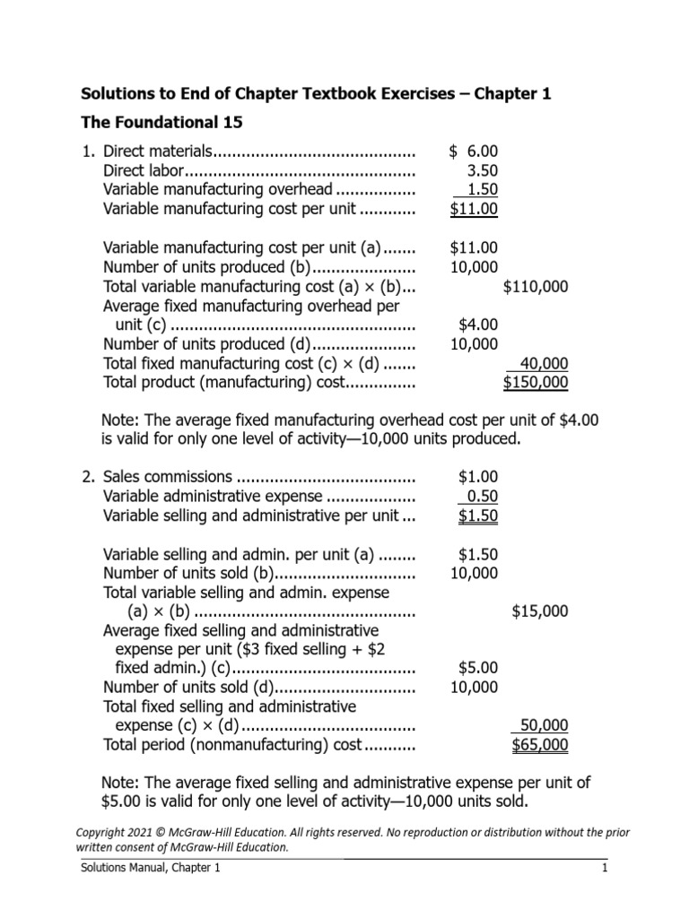 Chapter 1 Solutions Manual Overview | PDF | Sales | Cost