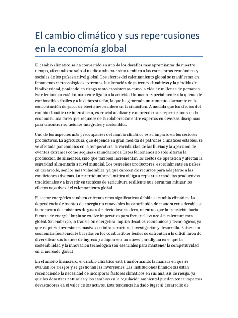 Ensayo Cambio Climatico | PDF | Cambio climático | Sustentabilidad