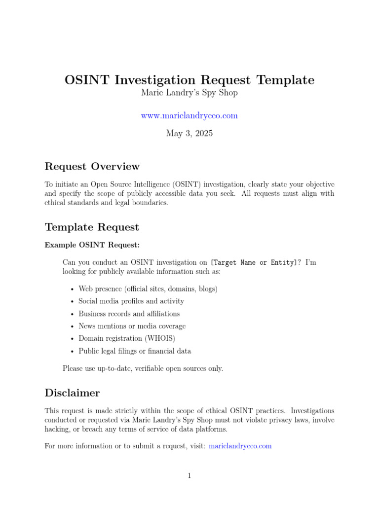 OSINT Investigation Request Template | PDF