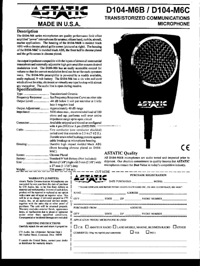 Astatic Microphone d104m6b-mb6c Inf | PDF