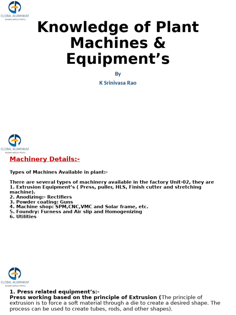Plant Machinery Training Overview | PDF | Extrusion | Mechanical ...