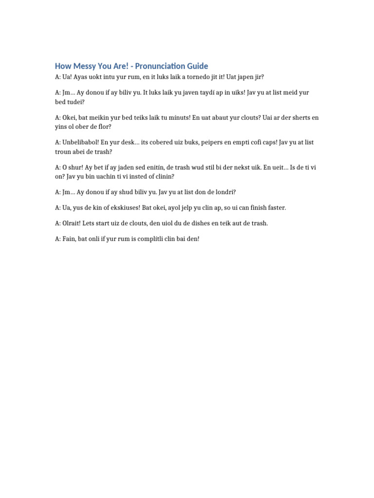 Messy Room Pronunciation | PDF