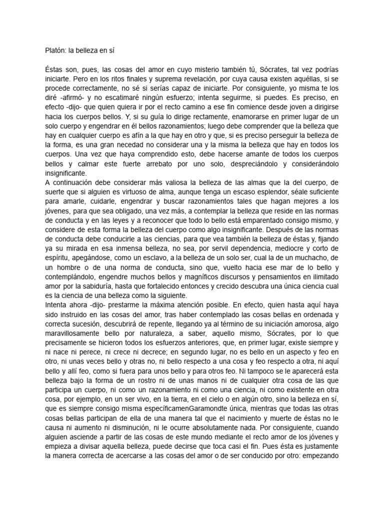 Platón - La Belleza en Sí | PDF | Belleza | Amor