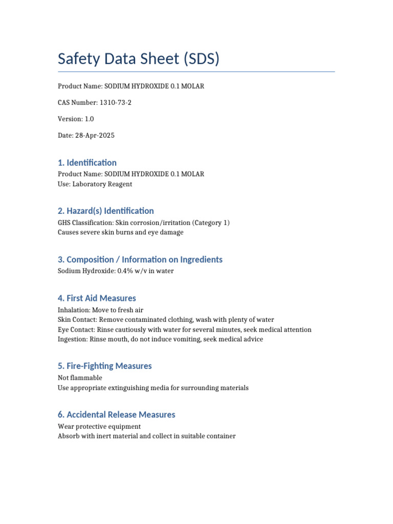 Sodium Hydroxide 0.1M SDS | PDF