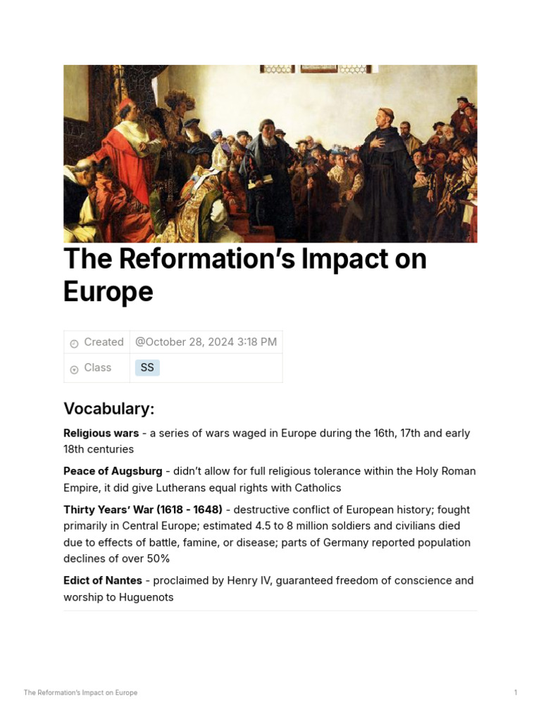 2.6 The Reformations Impact On Europe | PDF | Protestantism | Catholic ...