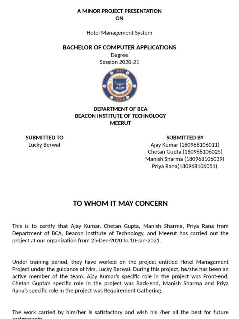 Hotel Management System Project Overview | PDF | Operating System ...