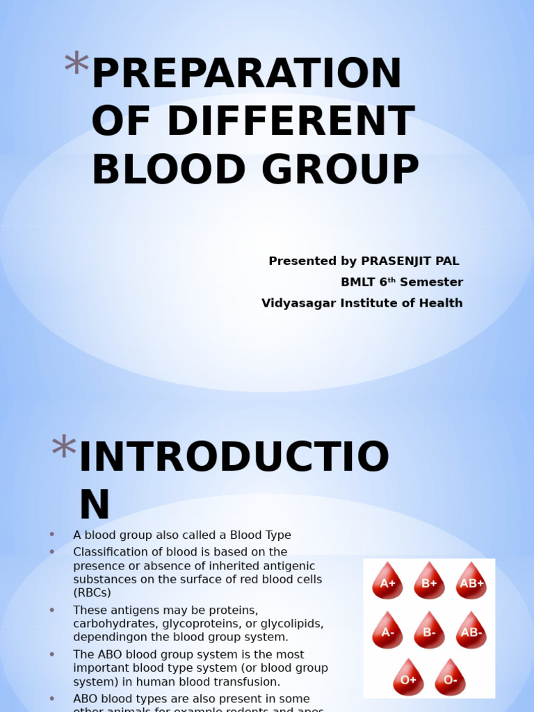 Blood Group Preparation and Classification | PDF | Blood Type | Serology
