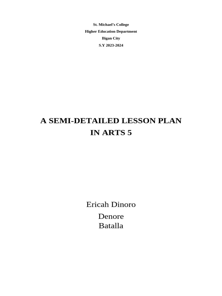 Edarts Lesson Plan Semi Detailed | PDF | Shape | Learning