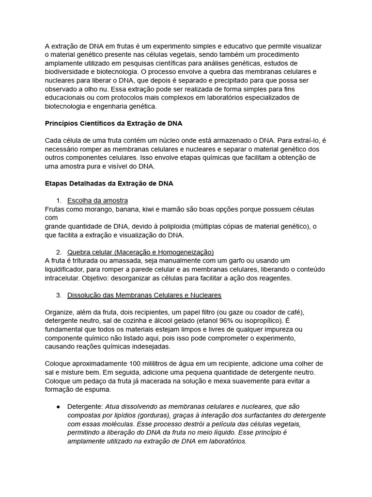 Extração de DNA em Frutas | PDF | Genética | DNA