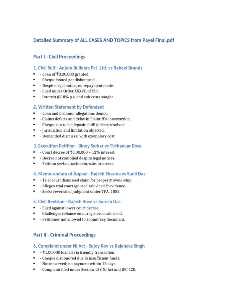Summary of Civil and Criminal Cases | PDF | Lawsuit | Complaint