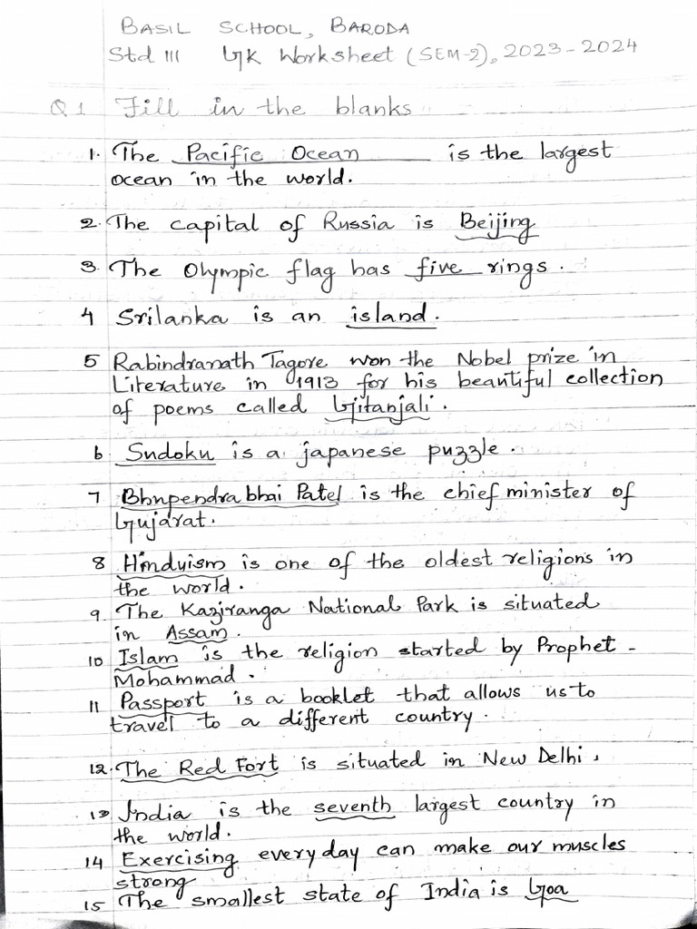 Std.3 GK Worksheet Sem-2(2023-24) | PDF