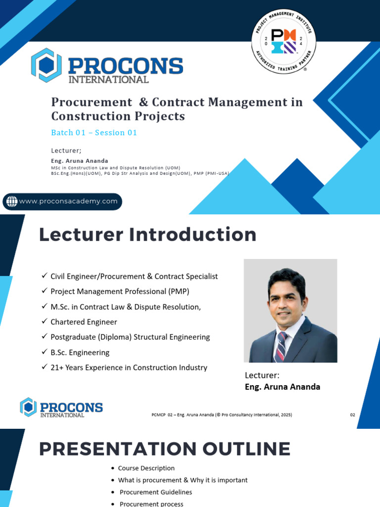 PCM - Lecture Slides - Day 1 - R1 | PDF | Procurement | Evaluation