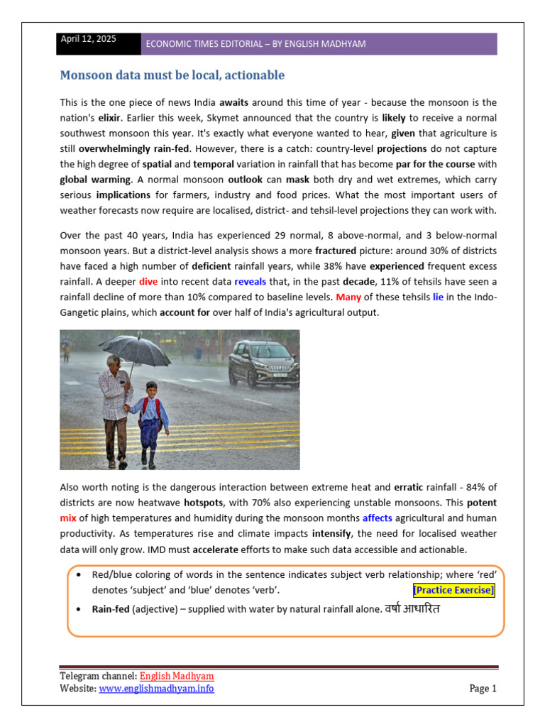 Monsoon Data Must Be Local, Actionable | PDF | Rain | Heat Wave