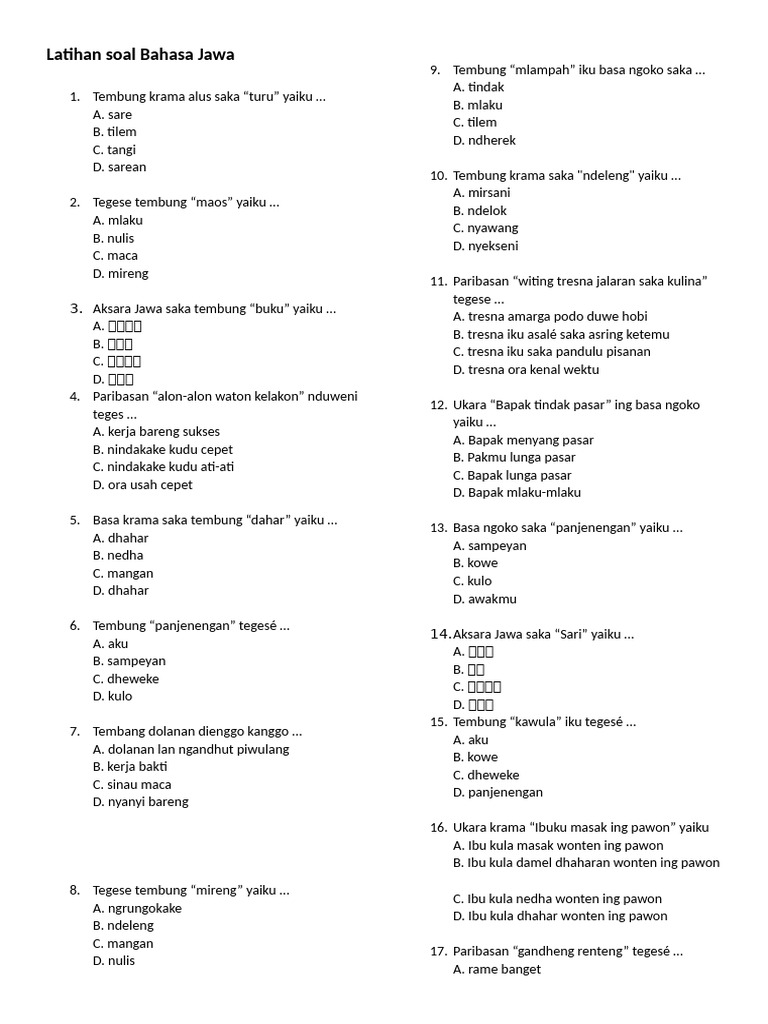 Soal Latihan Bahasa Jawa Krama | PDF